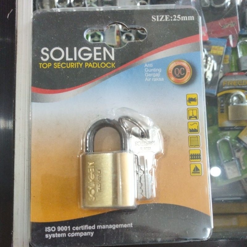 Jual gembok kuningan soligen 20mm/kunci gembok pintu pagar 25mm soligen ...
