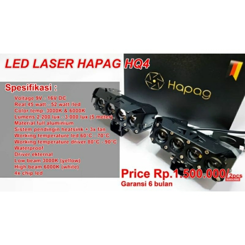 Jual LAMPU SULTAN LED HAPAG MODEL SQL 4 MATA REAL 52W PUTIH KUNING ...