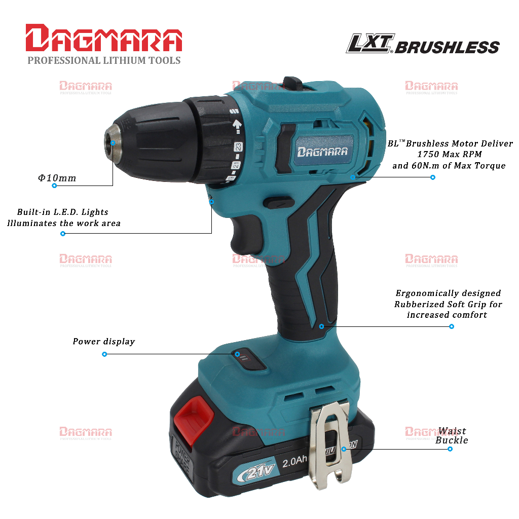 Jual Dagmara 21V Brushless Cordless Screwdriver Drill with 10mm ...