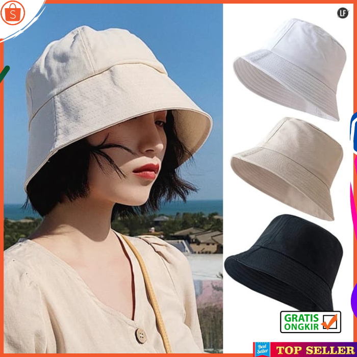 Jual TOPI PANTAI WANITA DEWASA KOREA BUCKET POLOS LEBAR CAP PEREMPUAN TERBARU KEKINIAN W14 ...