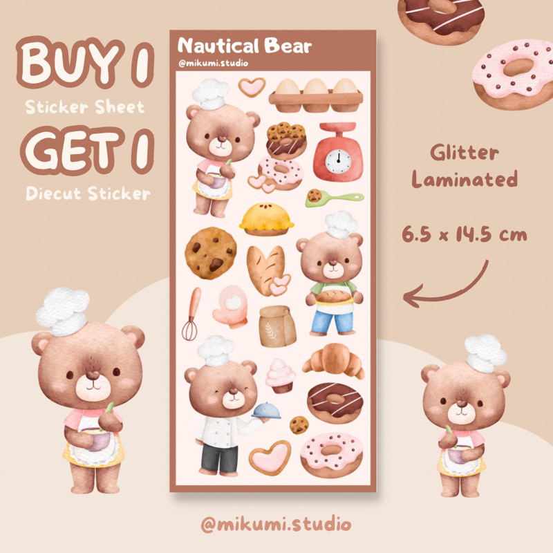 Jual [MIKUMI] Bakery bear Glitter Sticker Sheet | Glitter Sticker ...