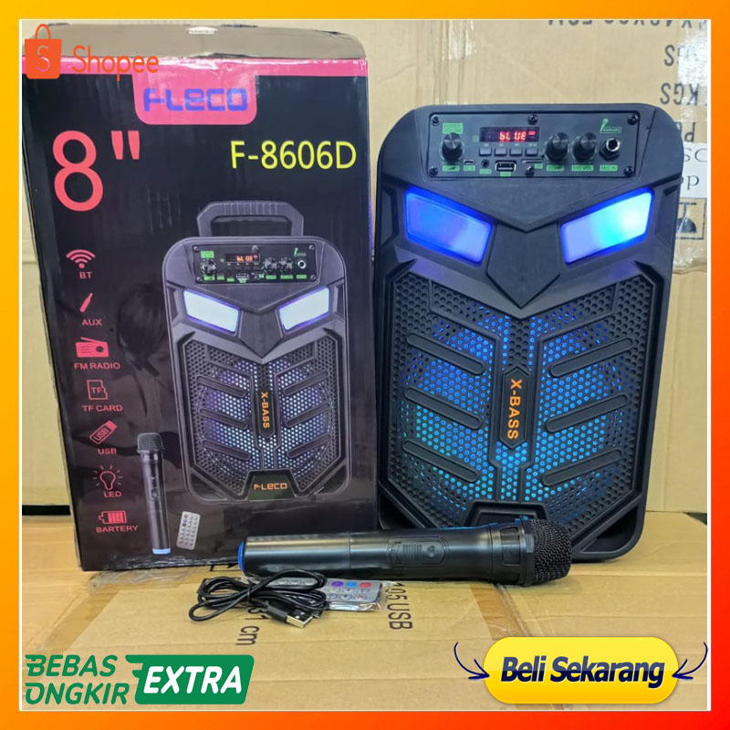 Jual Speaker Bluetooth / Radio Speaker 8 inch F-8606D Led + Mic Fleco ...