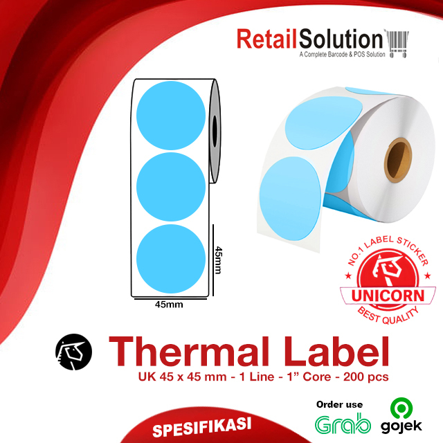 Jual Unicorn Stiker Label Thermal Bulat Warna - UK 45x45 45 x 45 mm ...
