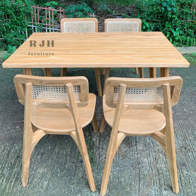 Jual Meja makan k4 rotan || Dinning set Top table 3cm || Kursi retro Kursi rattan Kayu jati ...