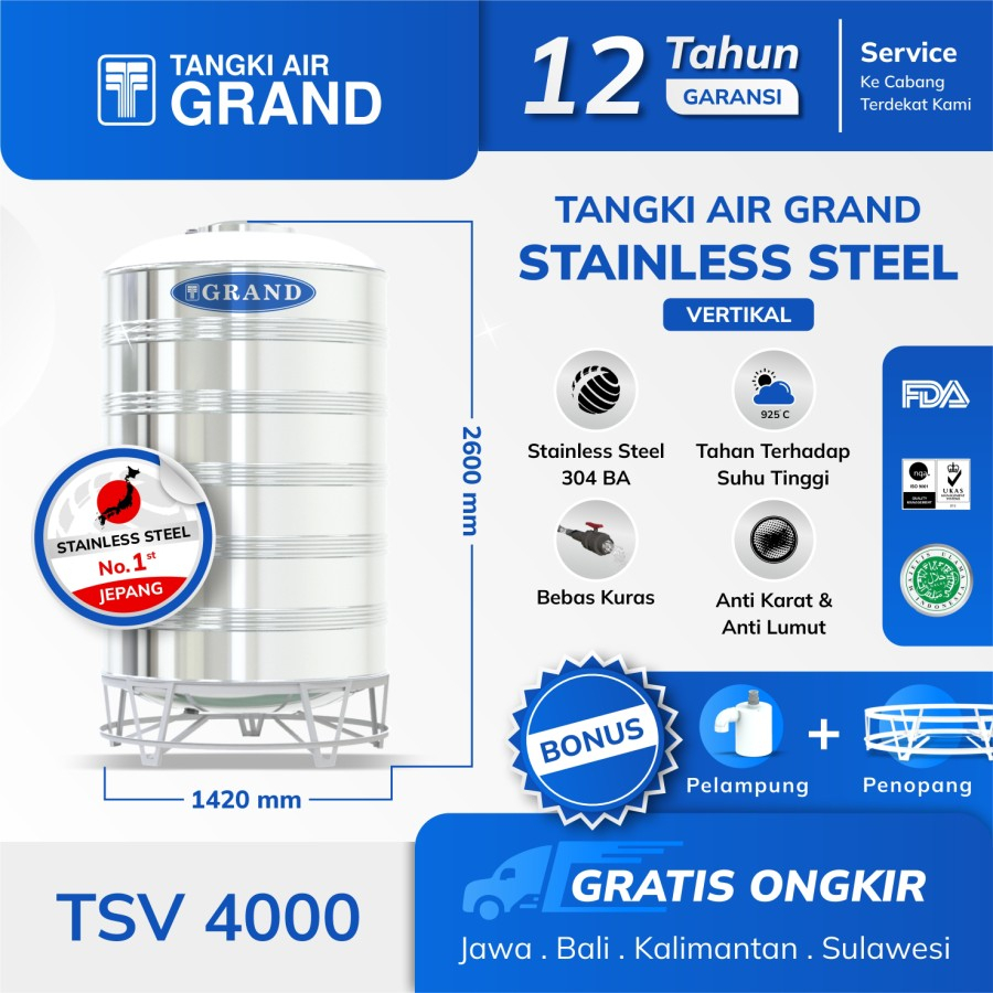 Jual TANDON AIR STAINLESS 3700 LITER TSV4000 GRAND TEDMOND TANGKI HALAL ...