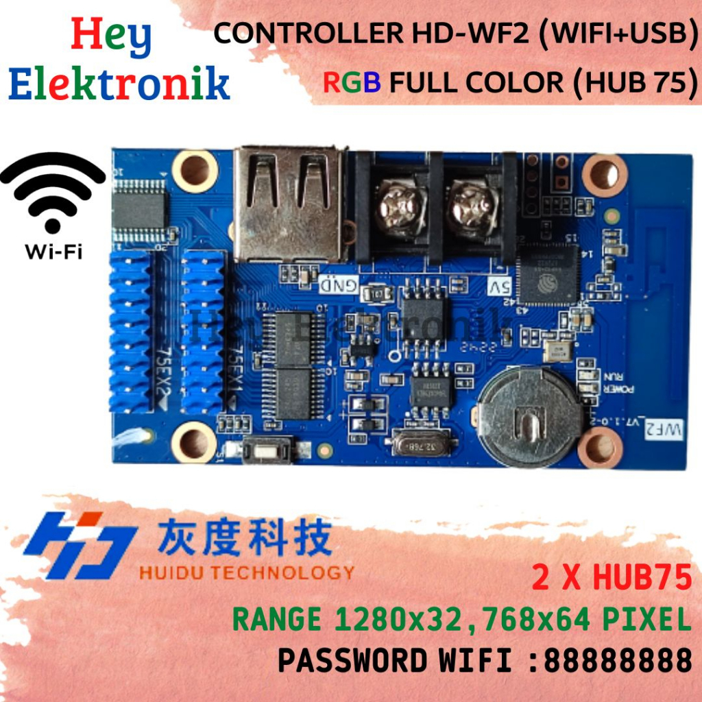 Jual Controller Huidu HD-WF2 Wifi RGB Full Color Running Text Panel P10 ...