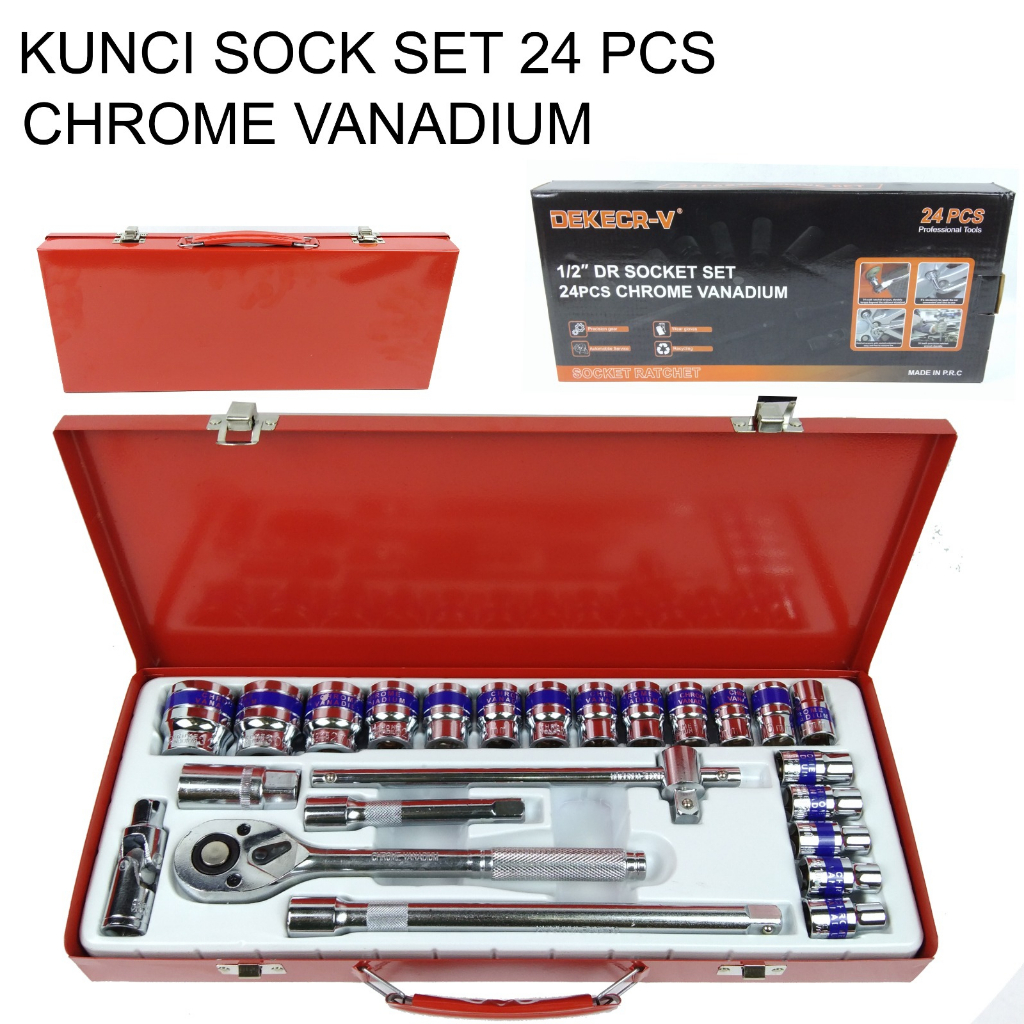Jual Kunci Sok 1/2 Inch Set - Socket Set 24 Pcs Chrome Sock 32mm Wrench ...