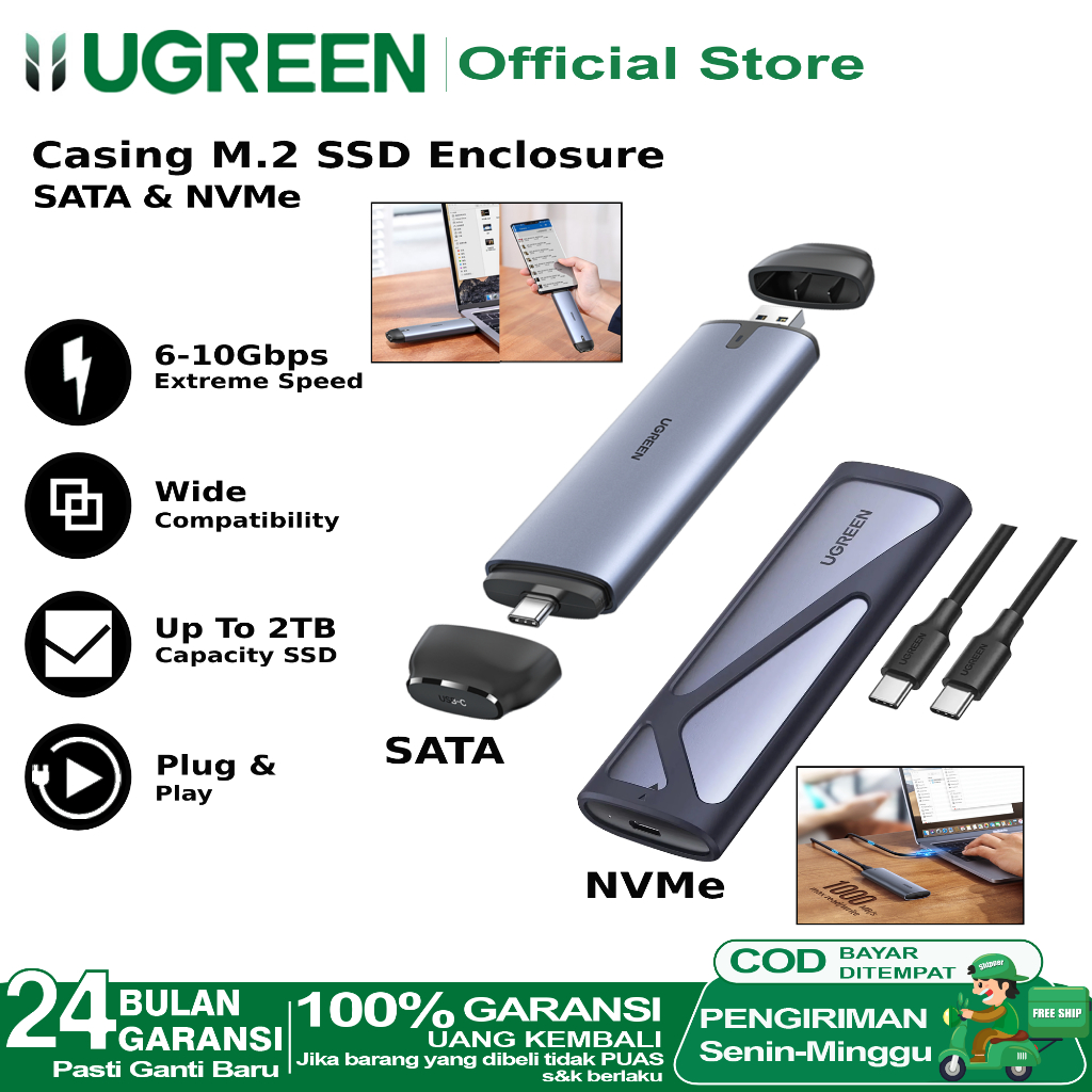 Jual UGREEN Casing Enclosure SSD M.2 NVMe SATA To USB 3.1 / USB C ...