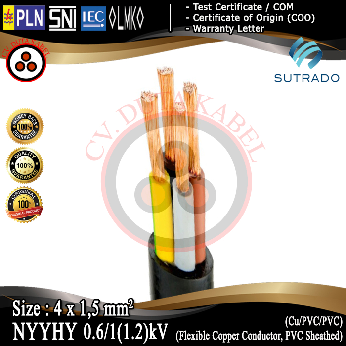 Jual Kabel NYYHY 4x1,5 mm2 SUTRADO /4 x 1,5 mm2/4x1.5mm2/4x1.5 mm2/4 x ...