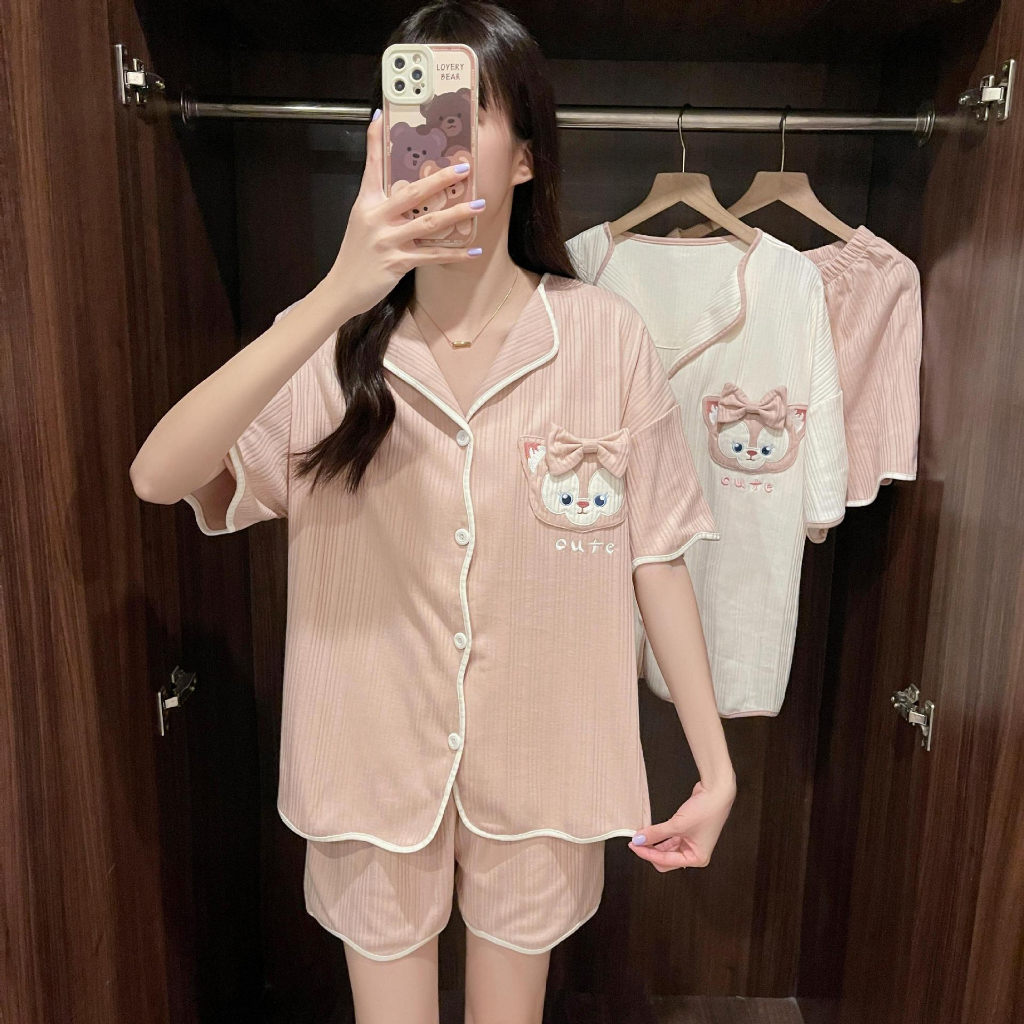 Jual Setelan Baju Tidur Piyama Korea Wanita Lengan Pendek Celana Pendek ...