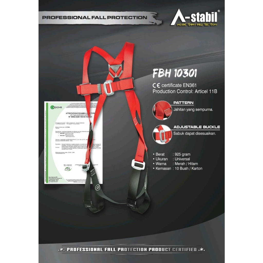 Jual Full Body Harness ASTABIL 10301 Safety Belt Climbing A-Stabil ...
