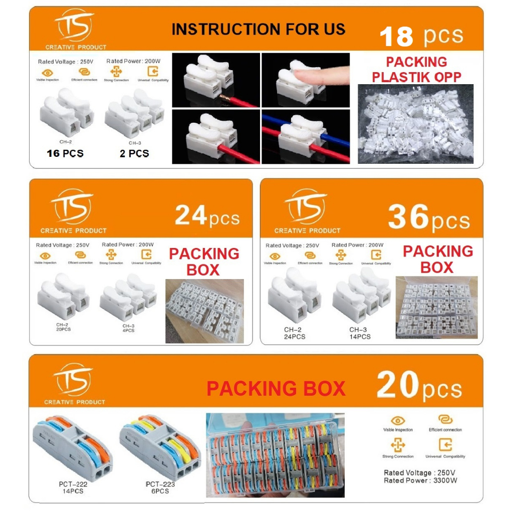 Jual Konektor kabel listrik Quick connect 2 or 3 Wire Connector Spring ...