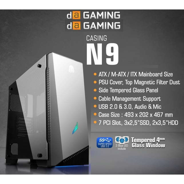 Jual Casing PC Gaming Digital Alliance N9 include 3x FAN RGB Controler ...