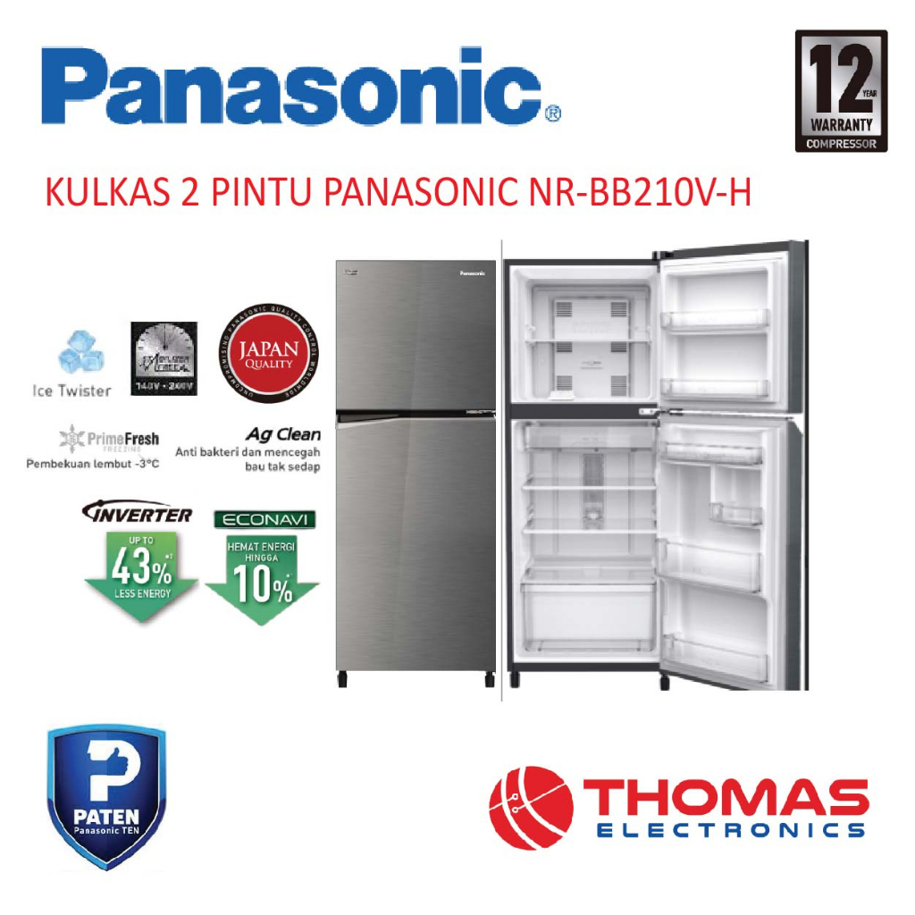 Jual PANASONIC KULKAS 2 PINTU 196 L NRBB210VH Inverter NR BB210V H ...