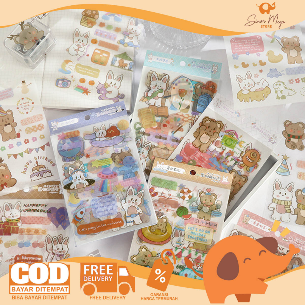 Jual The Brown Bear & White Rabbit Diary Deco Stickers / Stiker Tempel ...