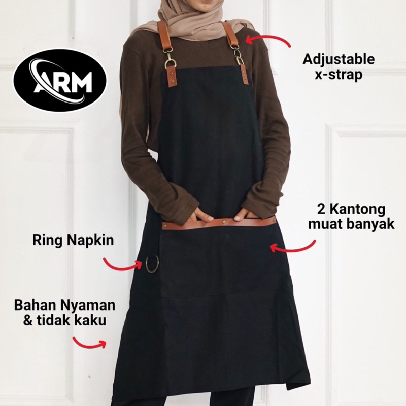 Jual Apron Barista Apron Masak Celemek Masak Cafe Kombinasi Tali kulit ...