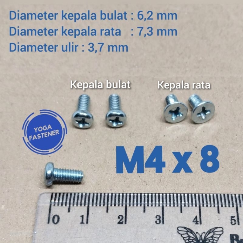Jual 100 pcs baut M4x8 kepala bulat atau kepala rata, baut elektronik ...
