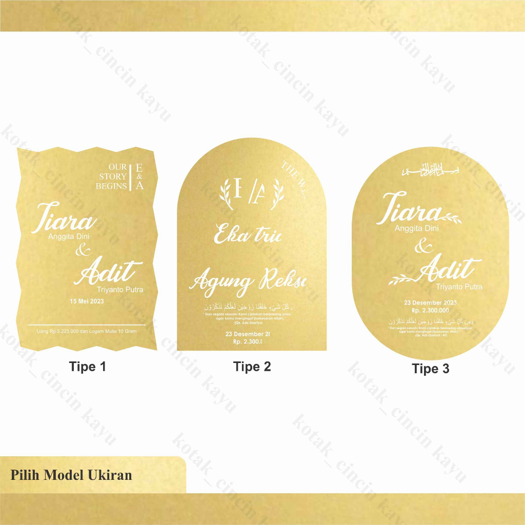 Jual READY STOCK Grafir Akrilik Mirror gold set nama tanggal ayat nama ...