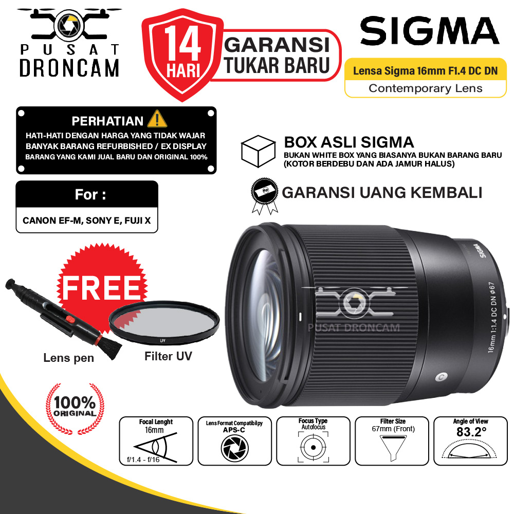 Jual Lensa Sigma 16mm f1.4 DC DN Contemporary Lens for Sony E / Canon ...