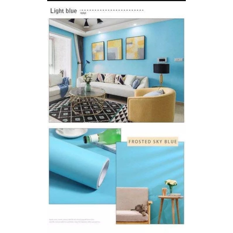 Jual Baru - Murah Wallpaper Sticker Warna Biru Polos Serat Kain Natural ...