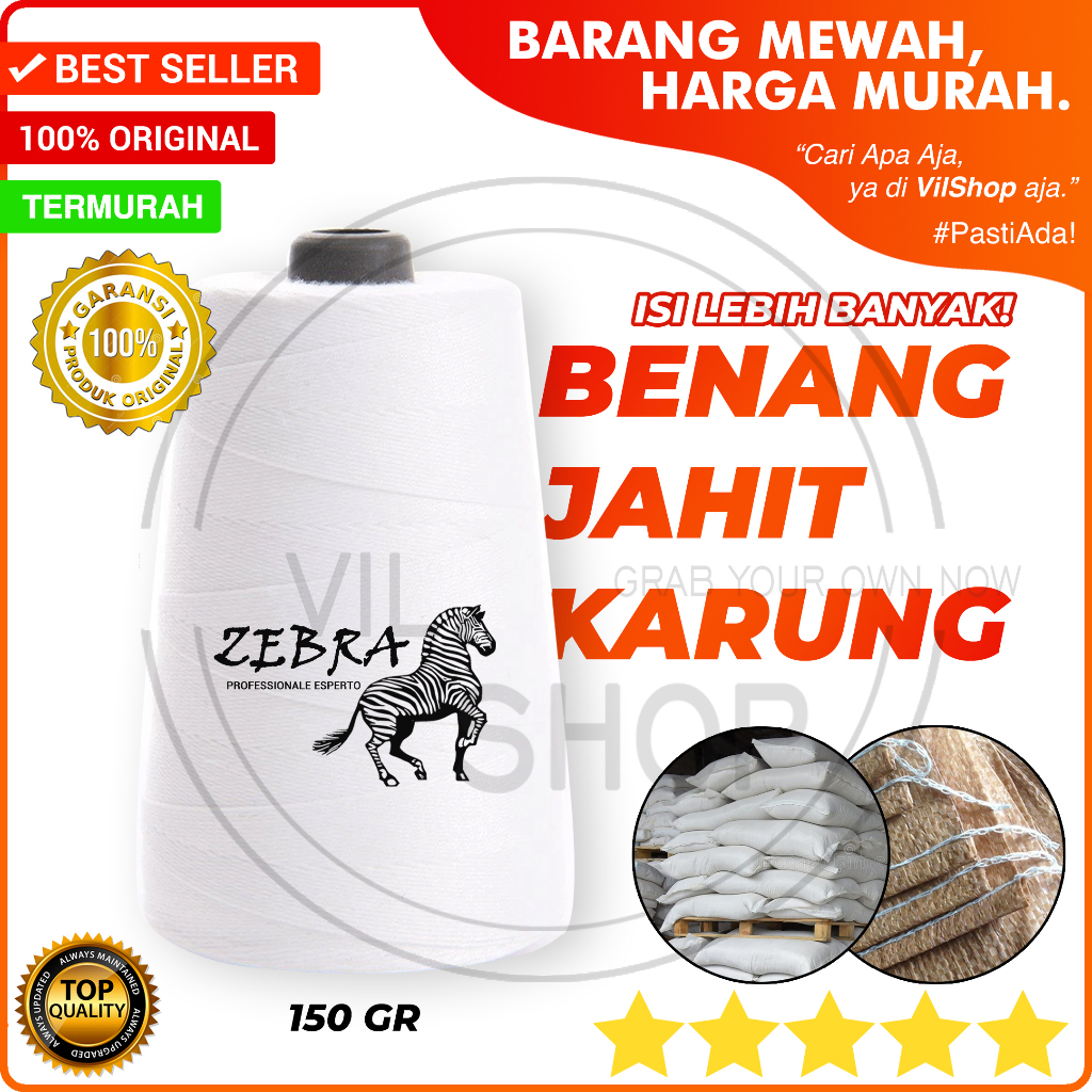 Jual BENANG JAHIT KARUNG GONI JAHITAN KUAT MERK ZEBRA WARNA PUTIH ROLL ...