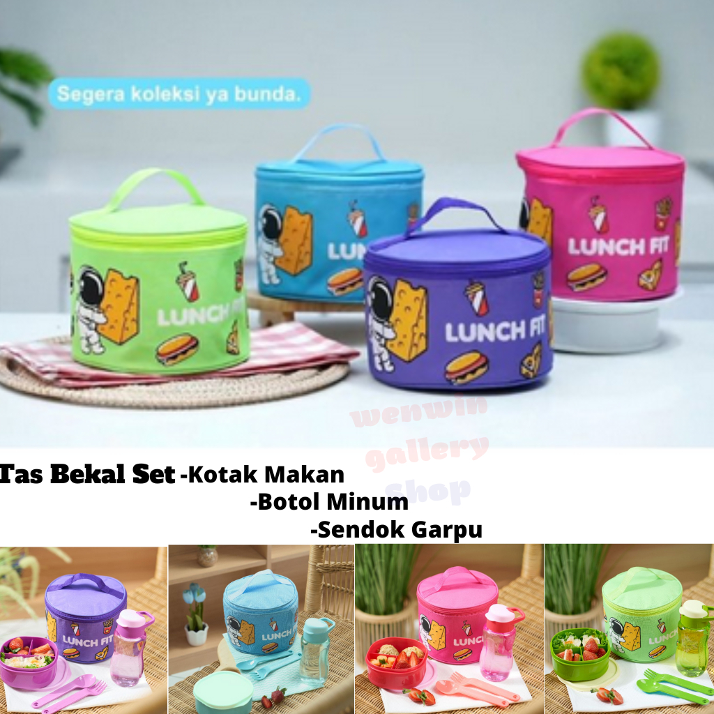 Jual Tas Bekal Set Anak Lounch Box Kotak Makan Botol Minum dan Sendok Garpu Motif Astronot ...