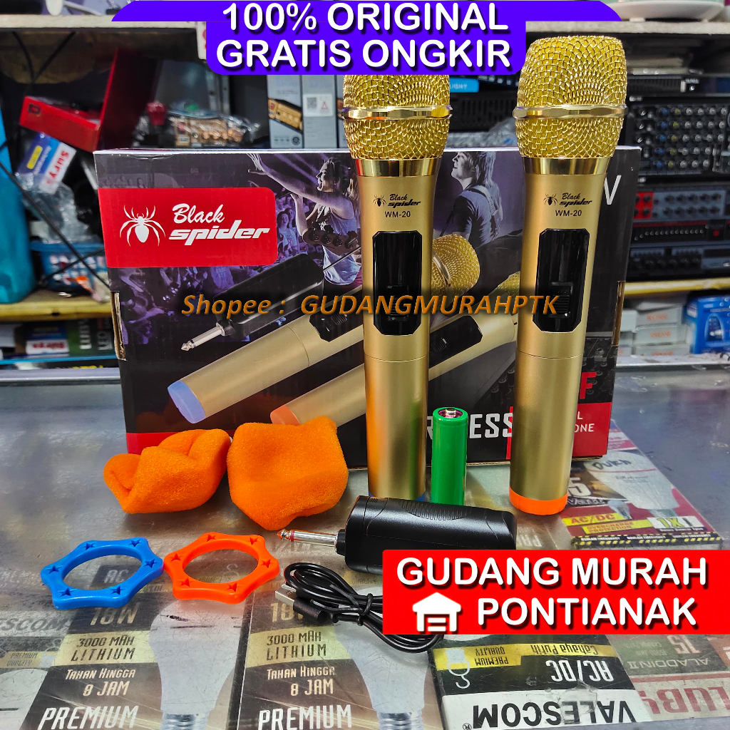 Jual MIC WIRELESS BLACK SPIDER WM 20 ORIGINAL MICROPHONE BLACKSPIDER ...