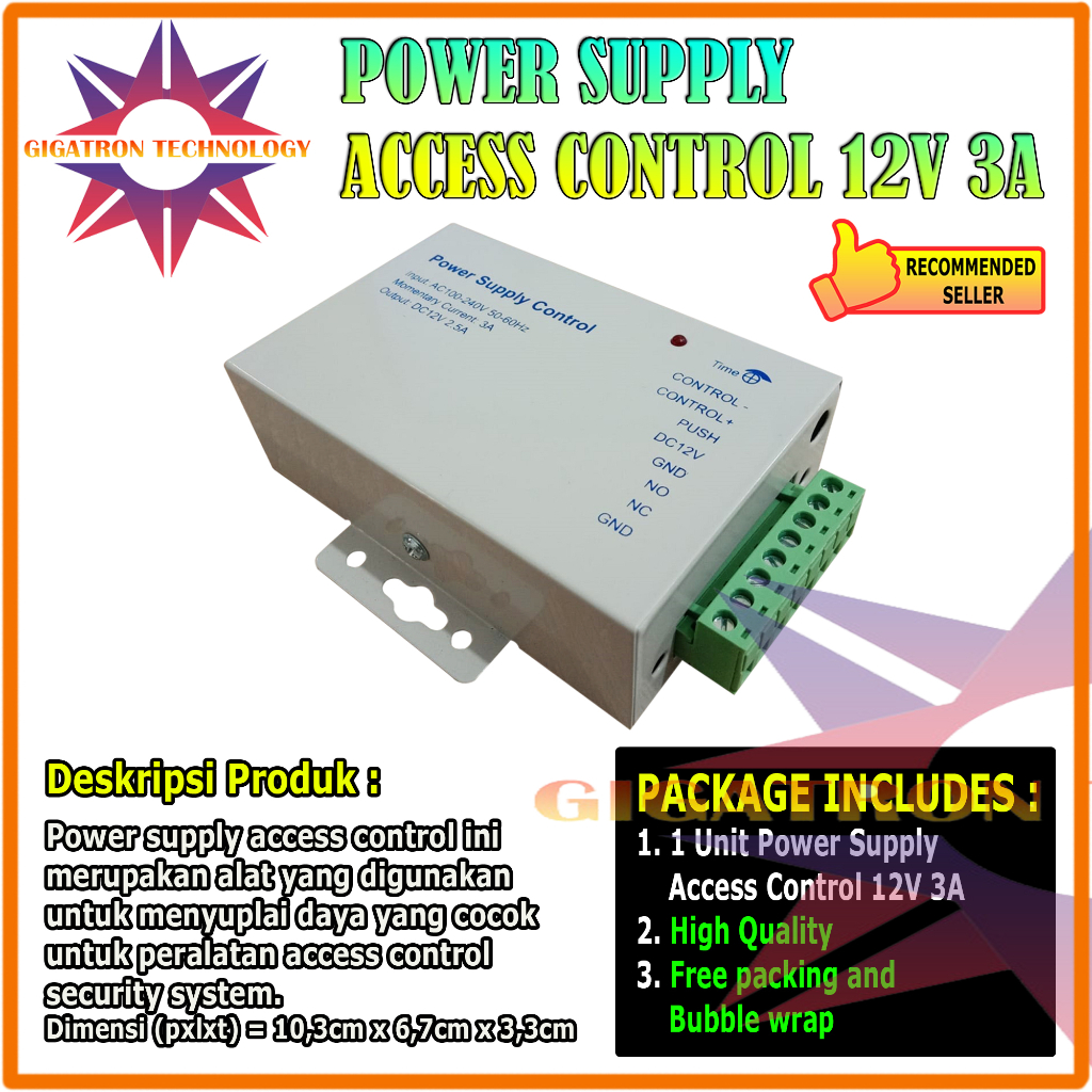 Jual Power Supply Access Control 12V 3A / Door Access / Power Supply DC12V 3A Pintu Akses ...
