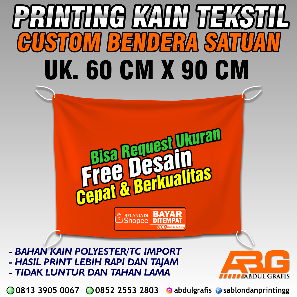 Jual CETAK BENDERA CUSTOM UKURAN 60 x 90 // PRINTING FULL COLOR ...