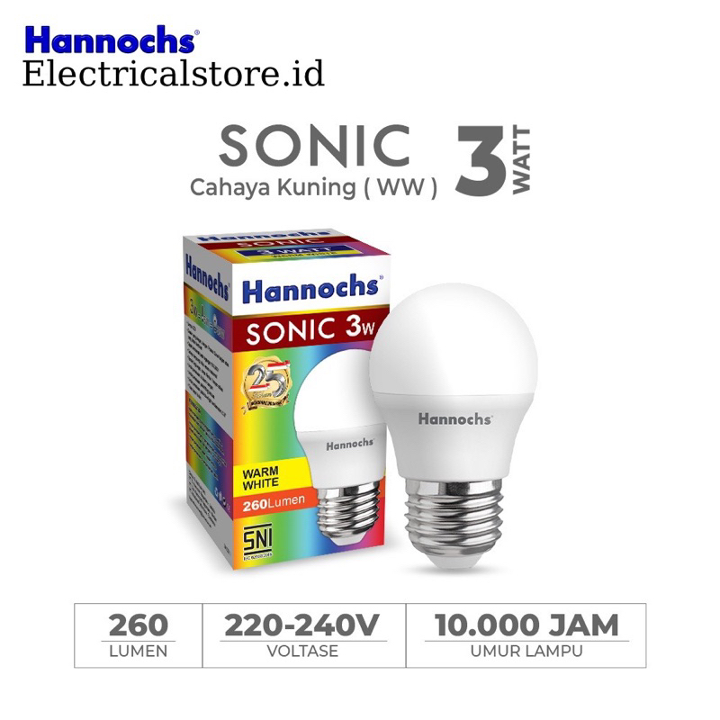 Jual Bola Lampu LED Hannochs Sonic 3 Watt - Cahaya kuning /Warm White ( SOK-3W ) | Shopee Indonesia