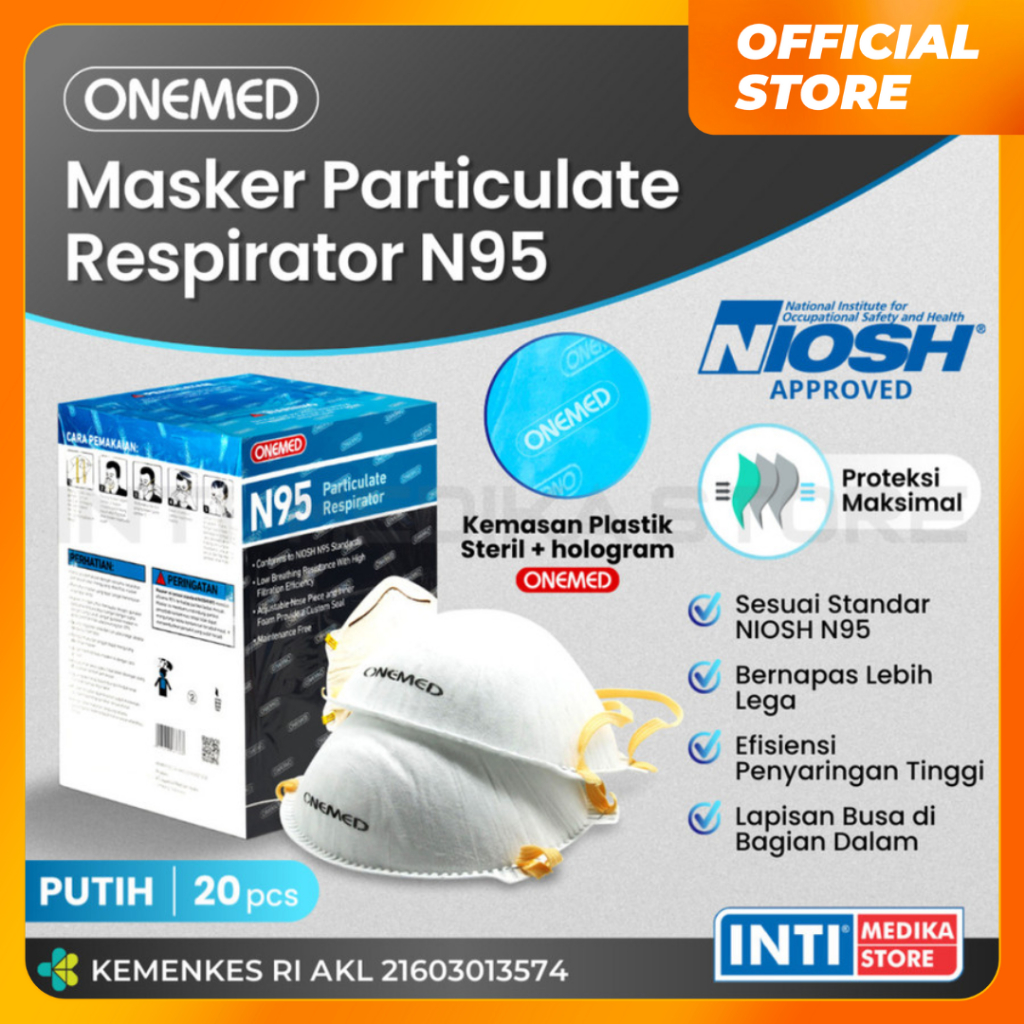 Jual ONEMED - Masker N95 OneMed Standar NIOSH | Masker Medis Earloop | Shopee Indonesia