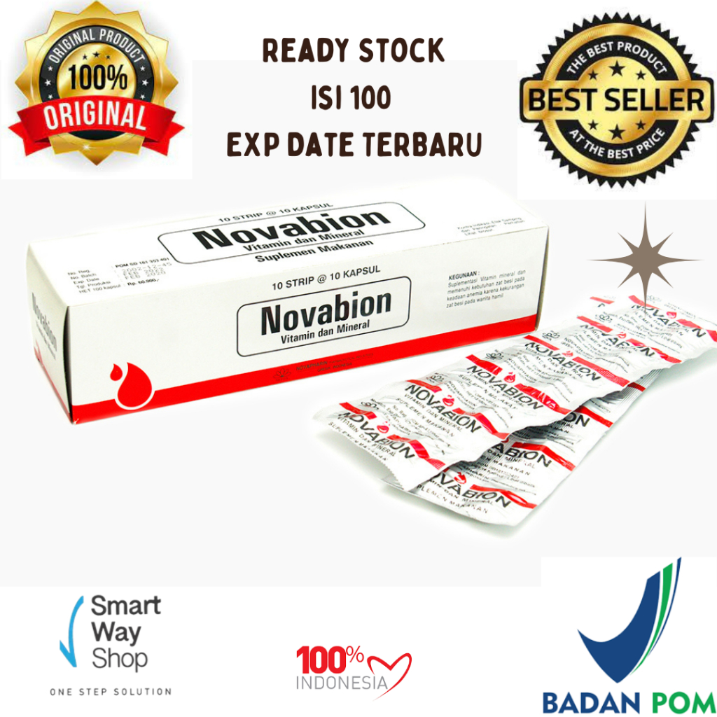 Jual Novabion Vit C, B12 dan Mineral Penambah Darah 1 Box isi 100 ...