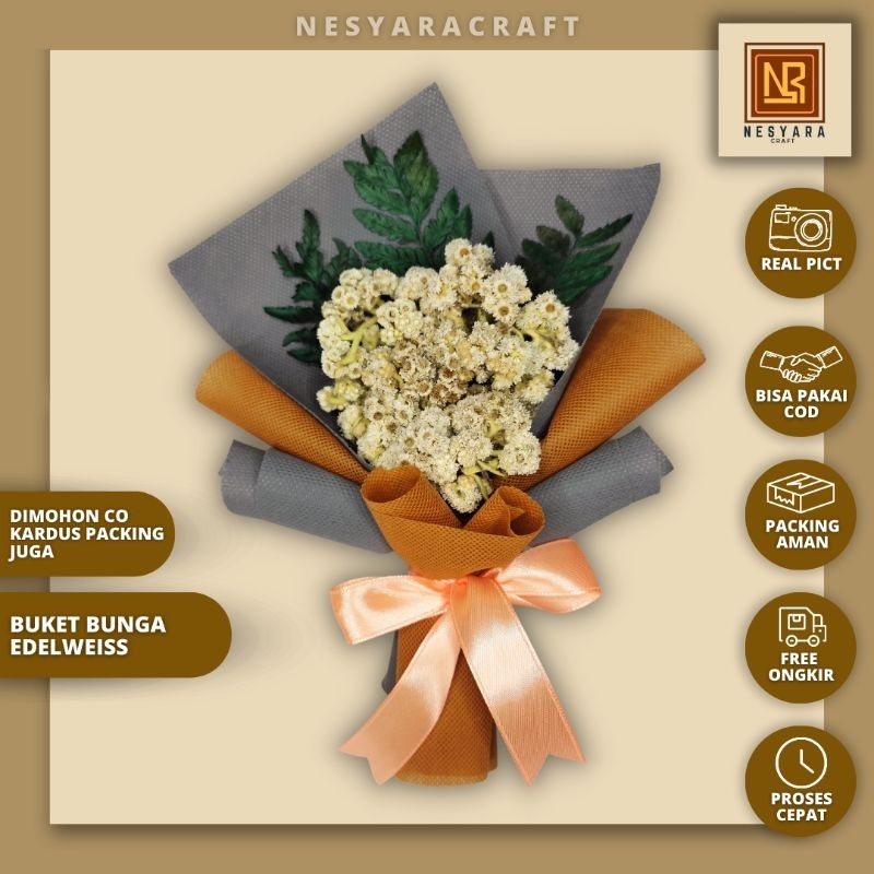 Jual Buket bunga edelweis (tinggi 25 cm an) / buket bunga kering ...
