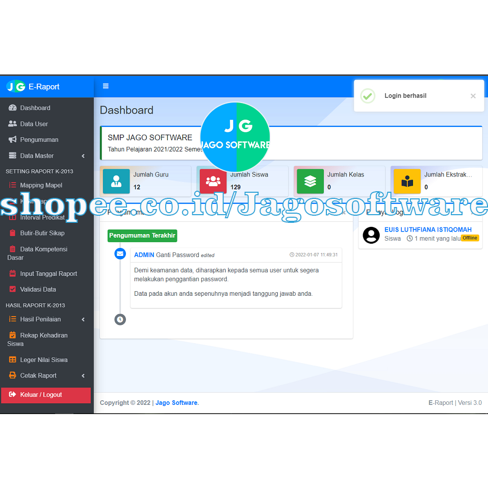 Jual E-RAPORT LARAVEL 8 SISTEM INFORMASI RAPORT SEKOLAH | Shopee Indonesia