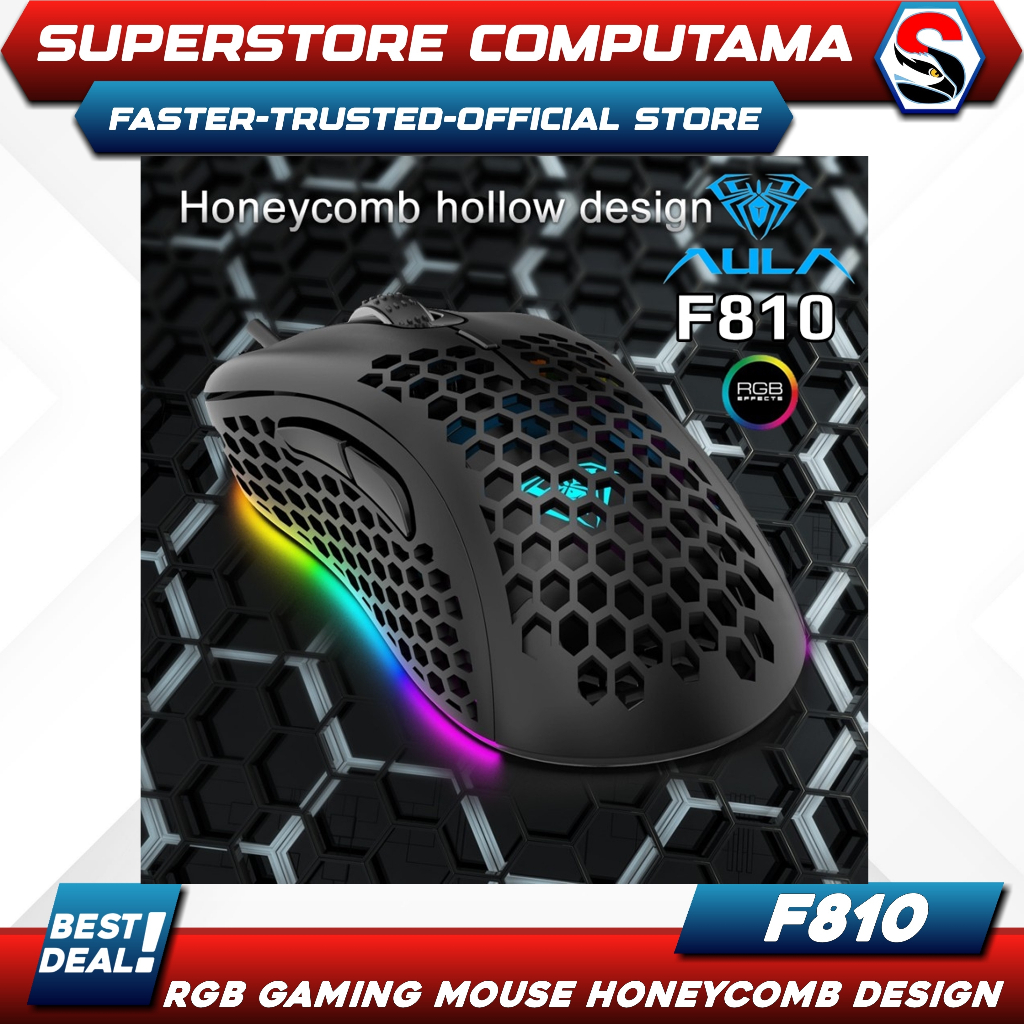 Jual Mouse Gaming Honey Comb AULA F-810 RGB-6400DPI-Macro-7Button-AULA ...