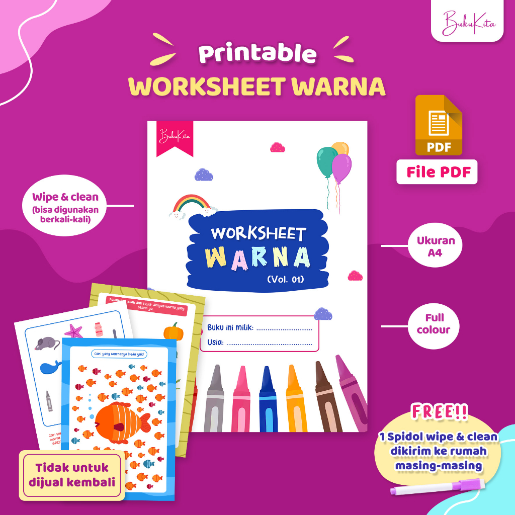 Jual Worksheet Warna PDF Bisa dicetak berkali-kali | Shopee Indonesia