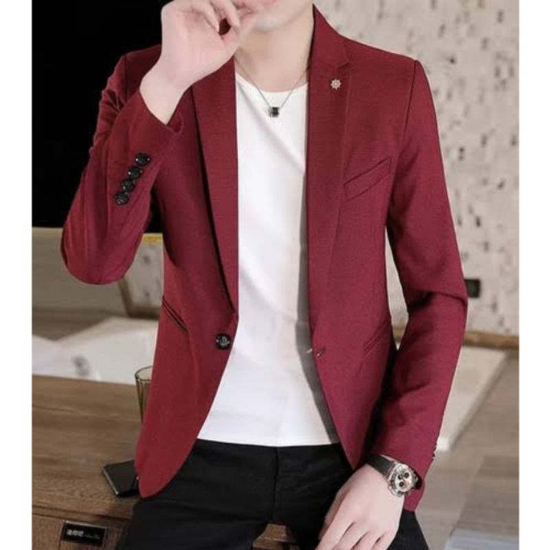 Jual Jas Blazer Pria Formal warna merah maron | Shopee Indonesia