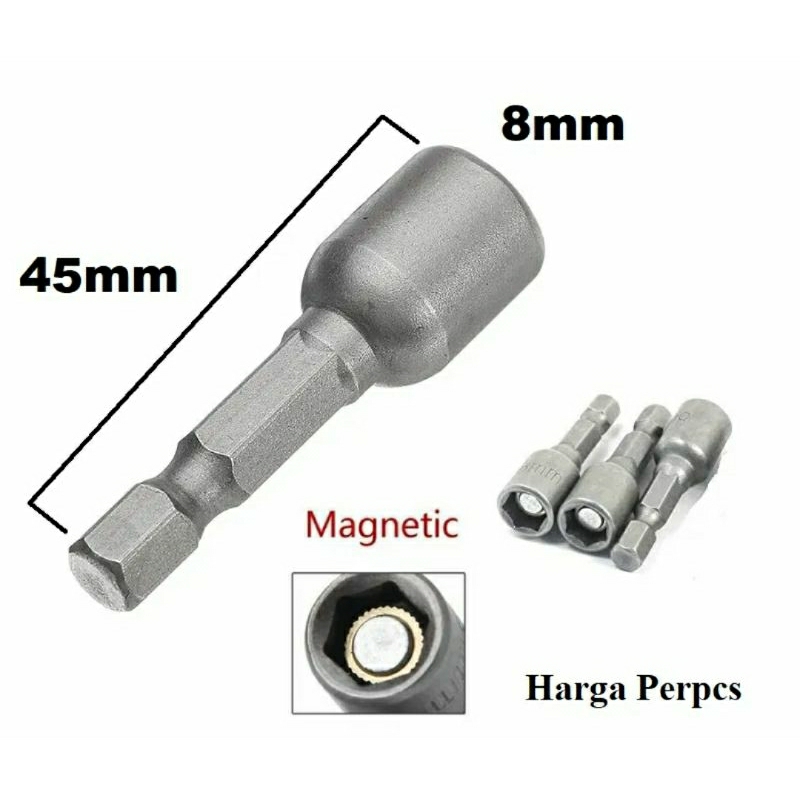 Jual Kunci Sok Roofing Pendek Mata Sok Baut Baja Ringan / Mata Ruping 8mm x 45mm Magnetic Hex ...