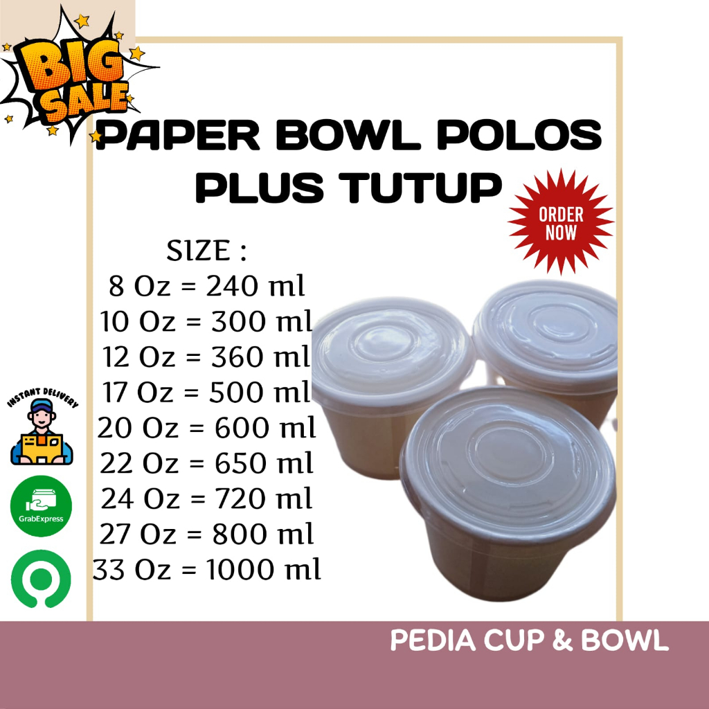 Jual Paper Bowl Polos Dengan Tutup (per 50 pcs) | Shopee Indonesia