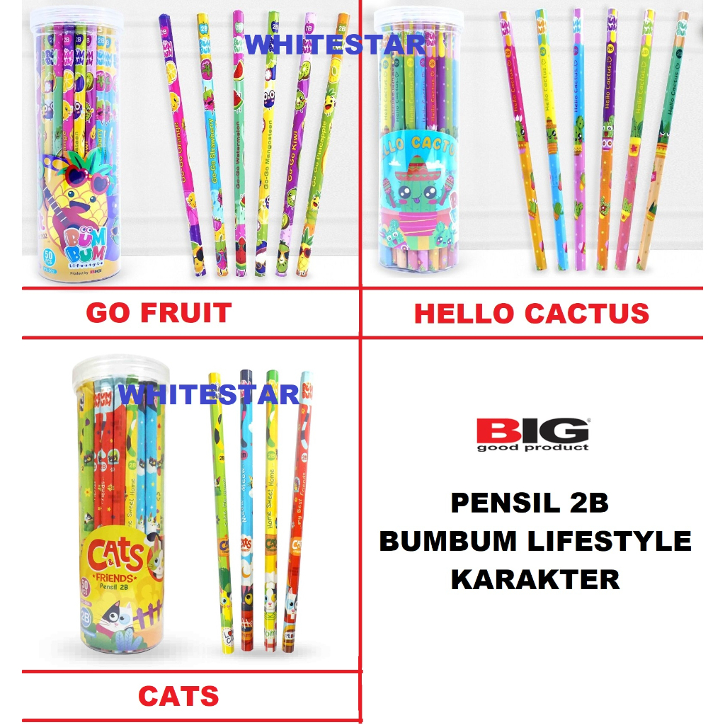 Jual pensil 2b big bumbum motif fruit, cactus, cats | Shopee Indonesia