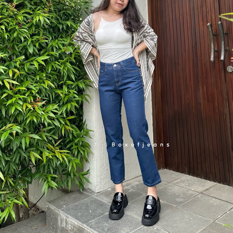Jual Boxofjeans - STRAIGHT Boyfriend Jeans - DARK BLUE | Shopee Indonesia