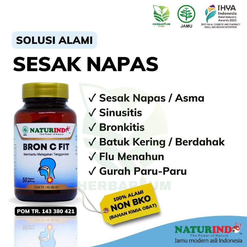 Jual Bron C Fit 50 Kapsul Obat Herbal Jamu Sesak Nafas Asma Batuk ...