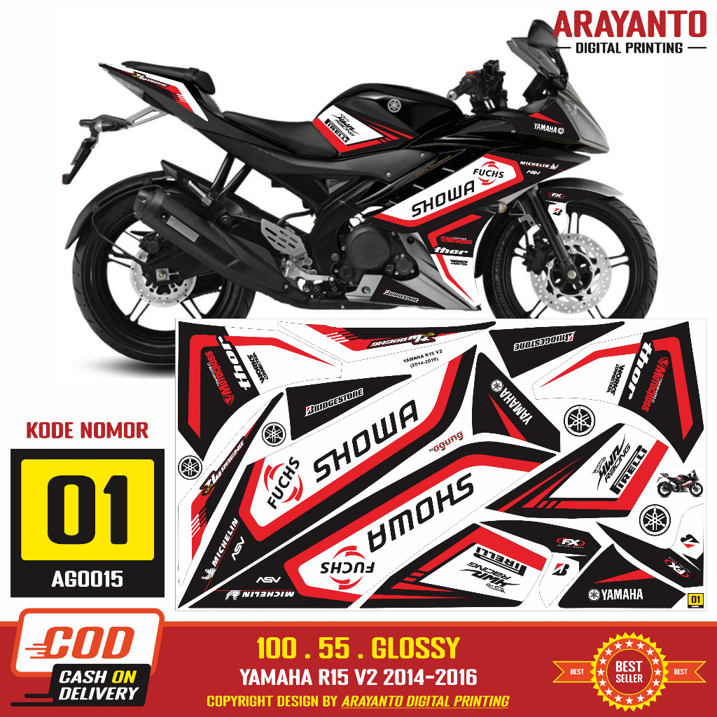 Jual Stiker Striping Yamaha R15 V2 2014-2016 Variasi Decal AG0015 ...