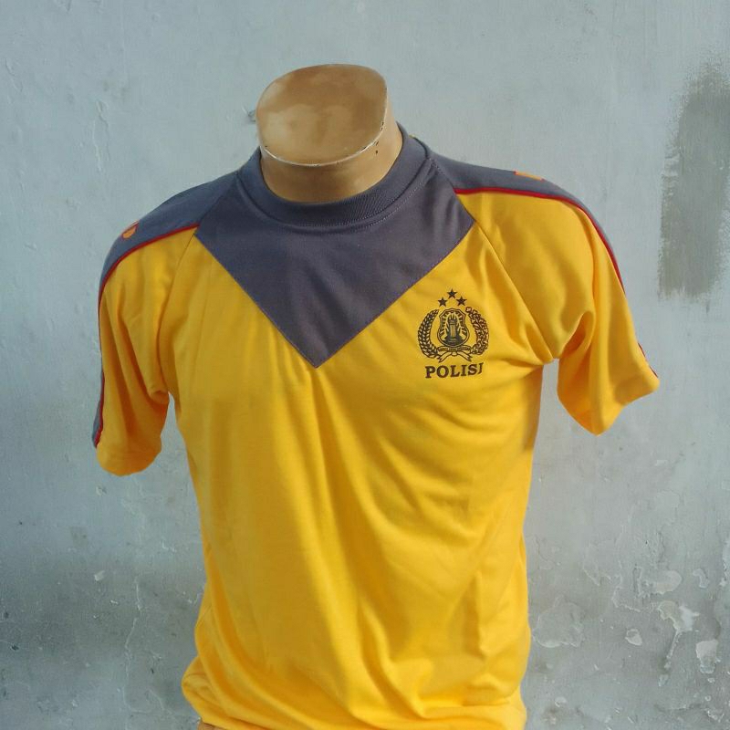 Jual kaos polisi kombinasi kuning/kaos rehlan kerah V logo tulisan/kaos ...