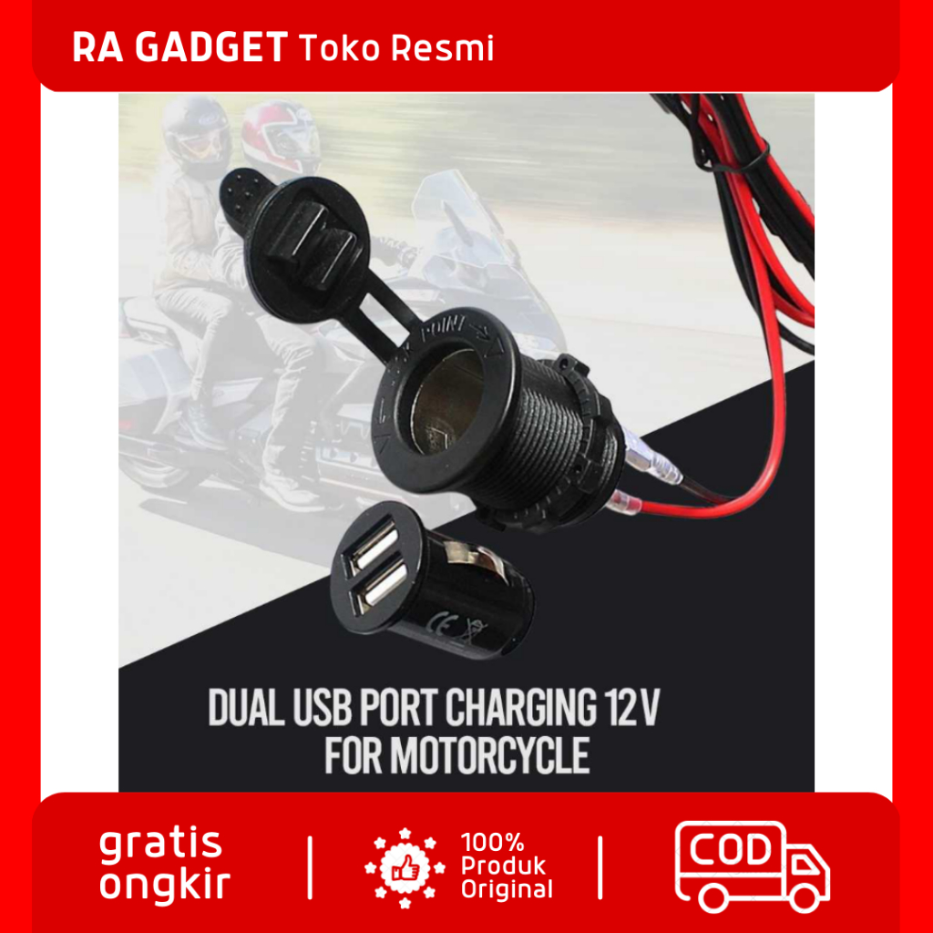 Jual Dual USB Port Charging 12-24 V for Motorcycle Waterproof Fast ...