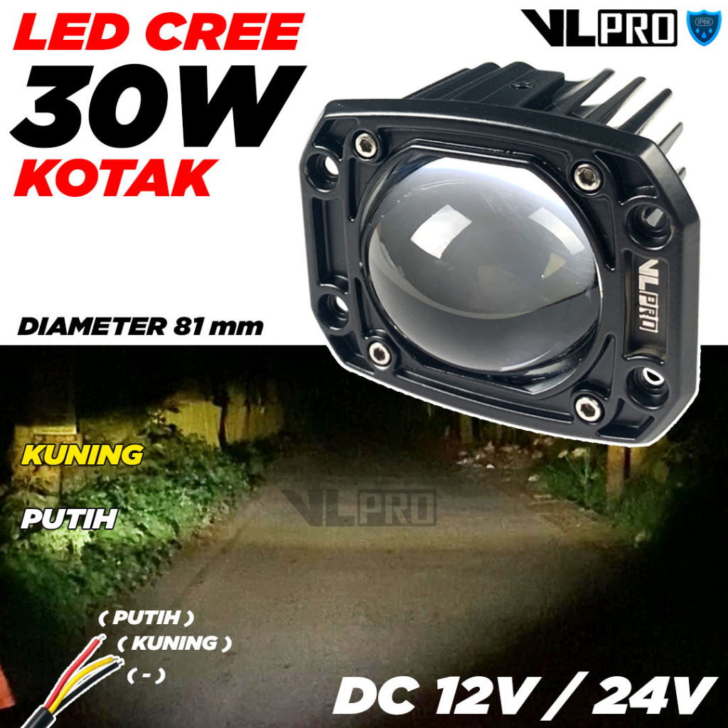 Jual Lampu LED Tembak 30W Kotak Square Cree 3 Inch DC 12V 24V Putih ...