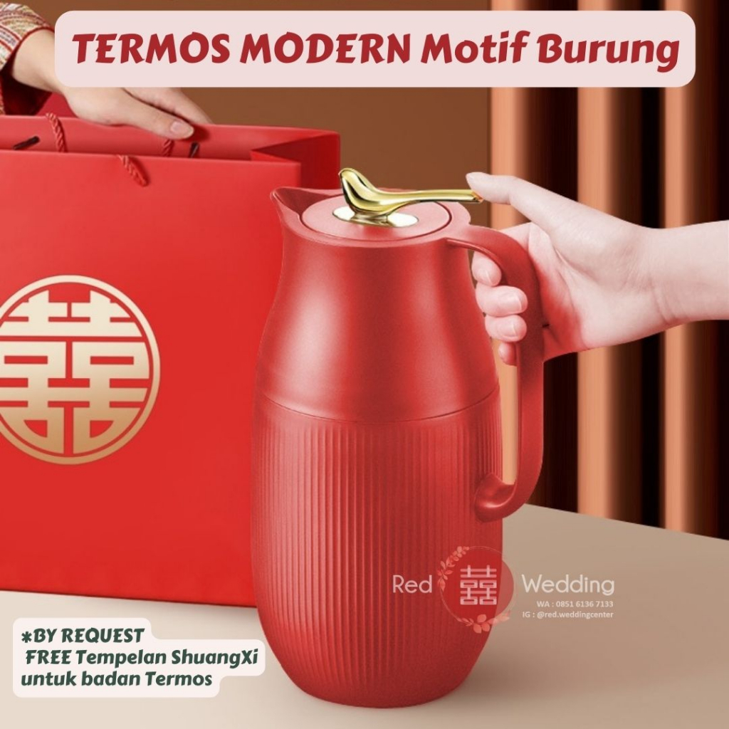 Jual Termos Estetik TANPA LISTRIK Design Burung Emas Teko Air Panas / Dingin Warna Merah Wedding ...