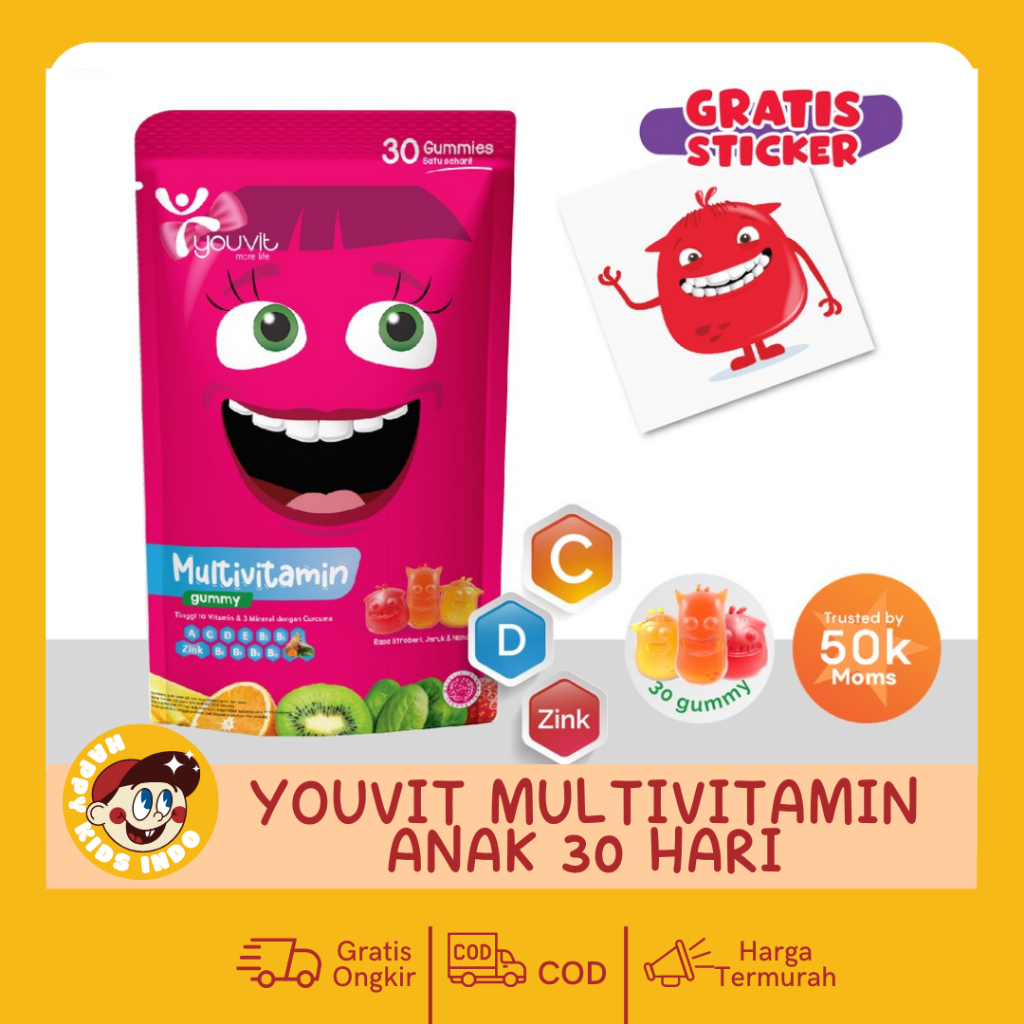 Jual YOUVIT MULTIVITAMIN ANAK PENAMBAH NAFSU MAKAN 1 POUCH VITAMIN C, D ...