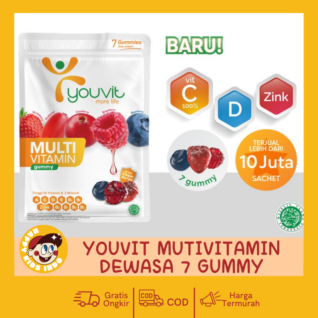 Jual YOUVIT MULTIVITAMIN DEWASA GINGSENG BIOTIN dan VITAMIN E - 7 GUMMY ...