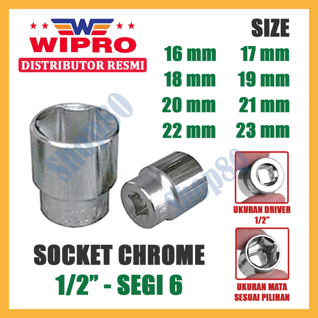 Jual Wipro Mata Kunci Shock Chrome Sok Sock Socket Bintang 1/2 inci 6PT Segi 6 16 17 18 19 20 21 ...